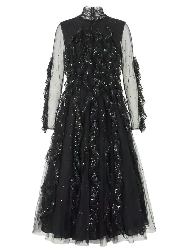 Valentino Garavani Sequin-embellished Ruffled Midi Dress - Black