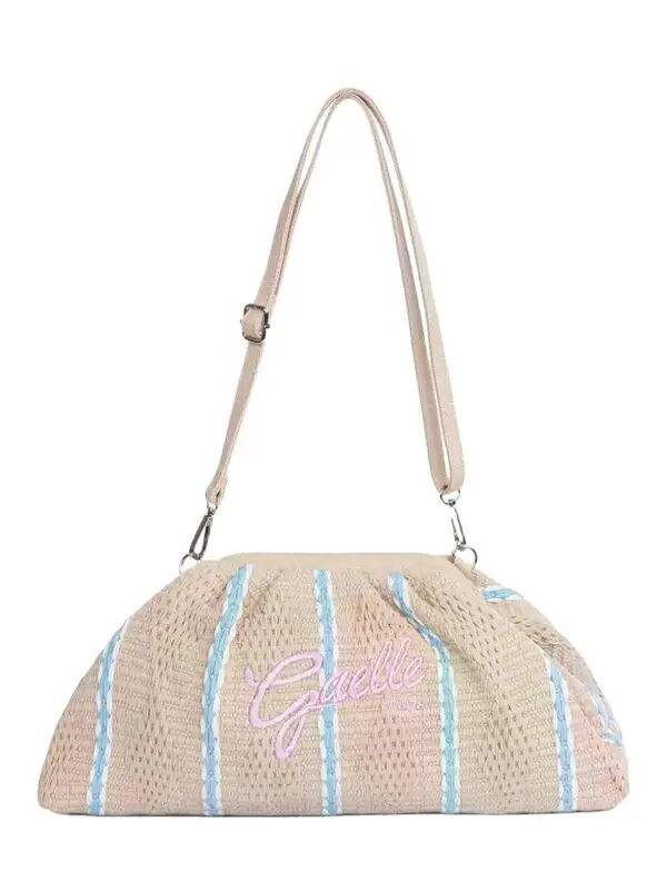 GAELLE PARIS Large Logo-embroidered Striped Cotton Clutch Bag - Neutrals