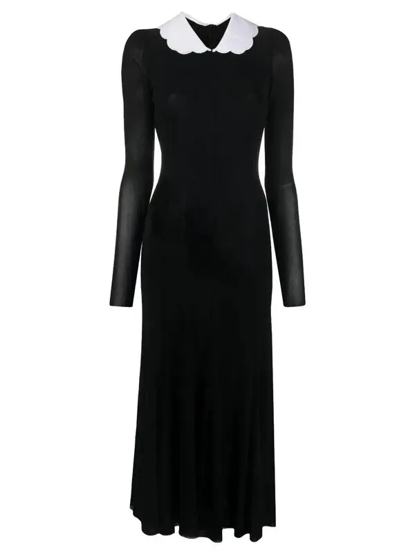 Philosophy Di Lorenzo Serafini Scalloped-collar Long-sleeve Maxi Dress - Black