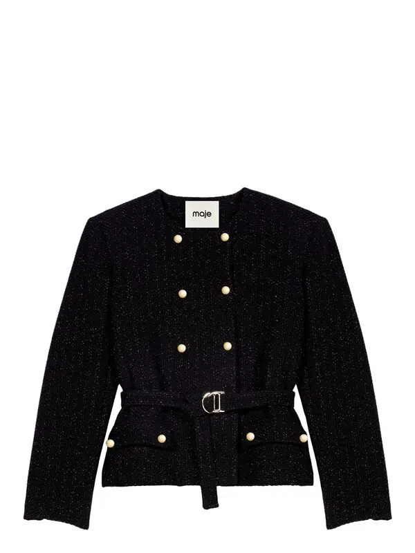 Maje Belted Double-breasted Jacket - Black