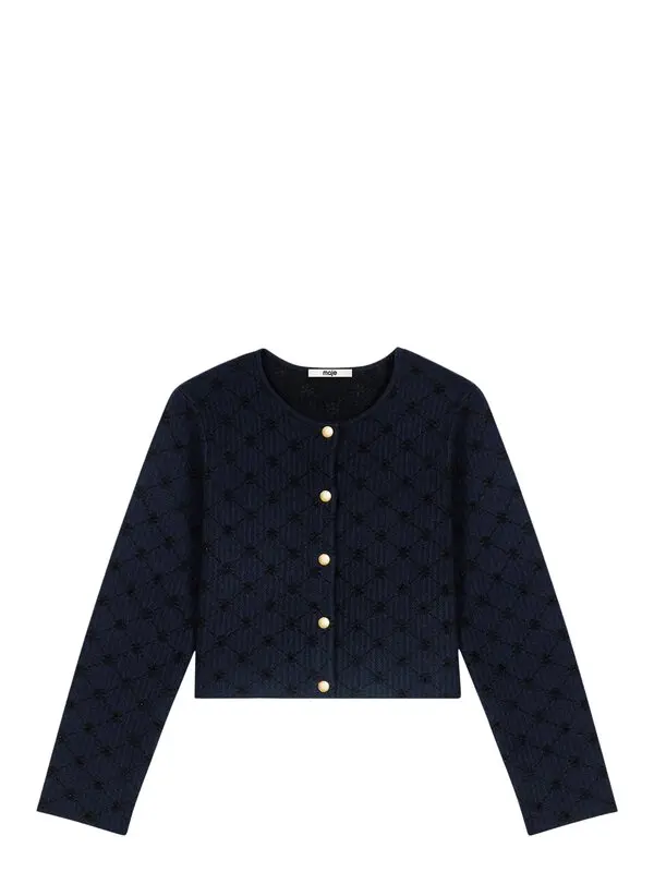 Maje Embellished Jacquard Cropped Cardigan - Blue