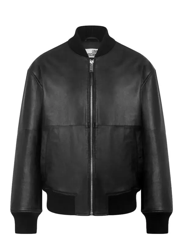 Moschino Logo-plaque Leather Jacket - Black