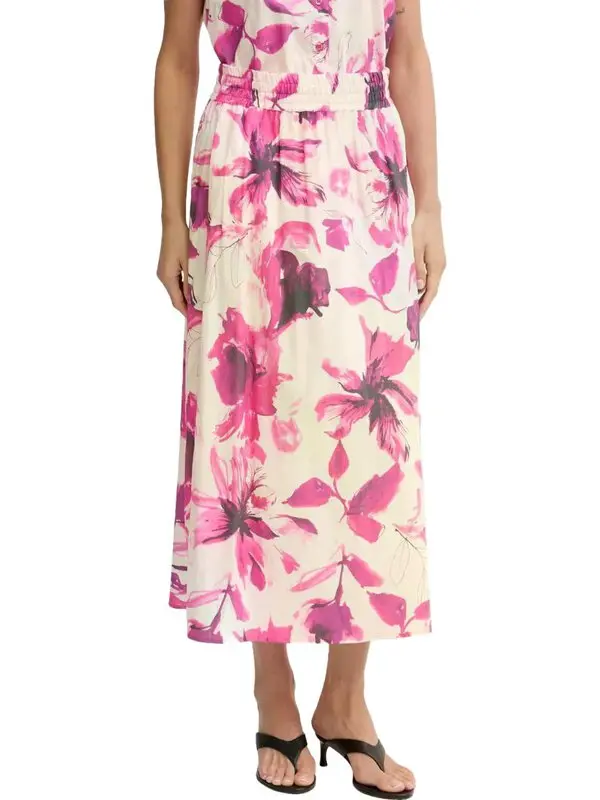 MARC AUREL Floral-print Smocked-waist Midi Skirt - Neutrals