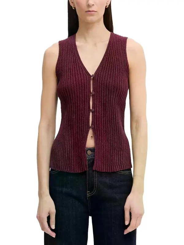 Marc O'polo Ribbed-knit V-neck Sleeveless Cardigan - Red