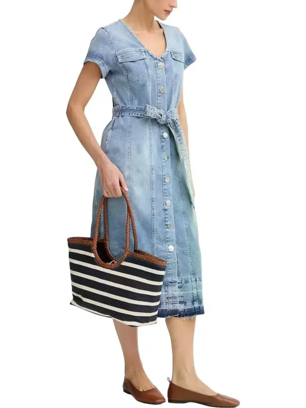 MARC AUREL Belted Button-front Denim Midi Dress - Blue