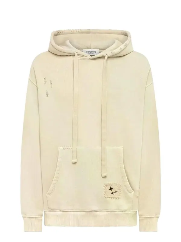LANEUS Distressed Boxy-fit Hoodie - Neutrals