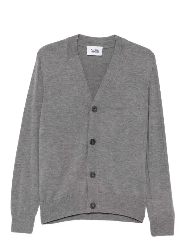 Alpha Studio Button-up V-neck Cardigan - Grey