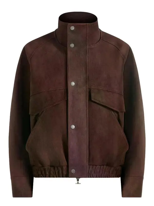 Manière De Voir Kit In Suede Funnel Neck Bomber Jacket - Brown