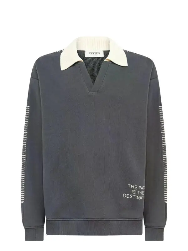LANEUS Boxy-fit Embroidered-detail Sweatshirt - Grey
