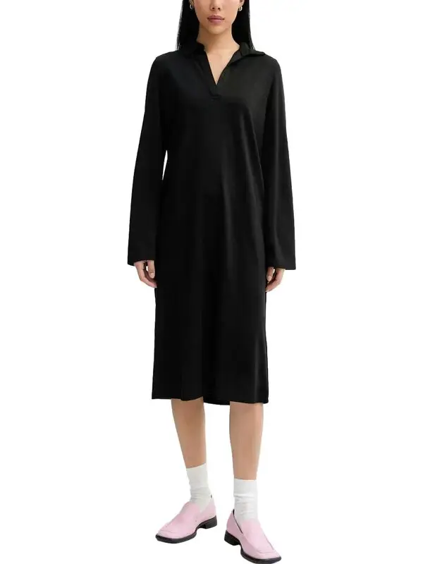 Marc O'polo Long-sleeve Polo-collar Midi Dress - Black