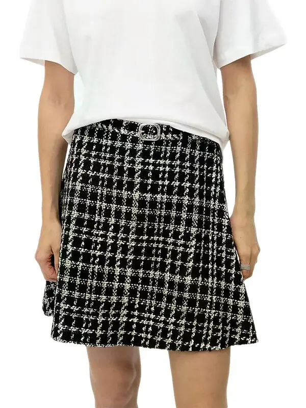 Hugo A-line Miniskirt In Checked Boucl - Black