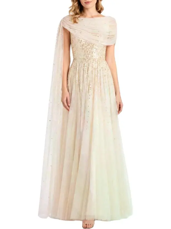 NEEDLE & THREAD Moonlight Sequin Draped Gown - Neutrals