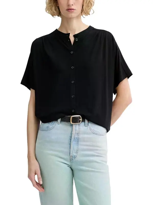 Marc O'polo Button-up Pleated-shoulder Shirt - Black
