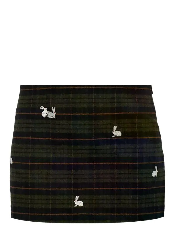 CARNE BOLLENTE Check-pattern Embroidered Mini Skirt - Green