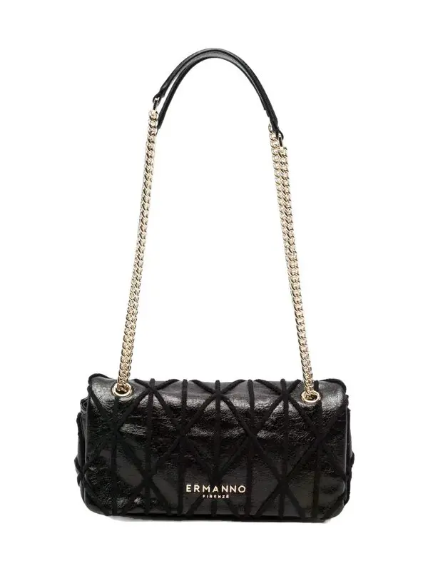 ERMANNO FIRENZE Crinkled-effect Lace-up Shoulder Bag - Black