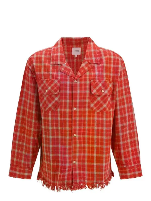FOUND Fringe Plaid Shirt - Red