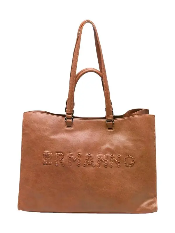 ERMANNO FIRENZE Large Logo-embroidered Leather Tote Bag - Brown