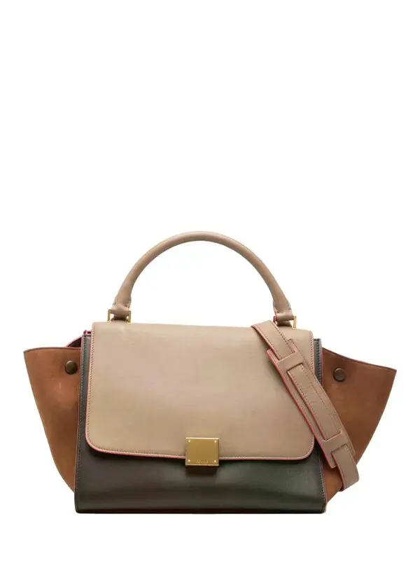 Celine 2015 Small Tricolor Calfskin And Nubuck Trapeze Satchel - Brown