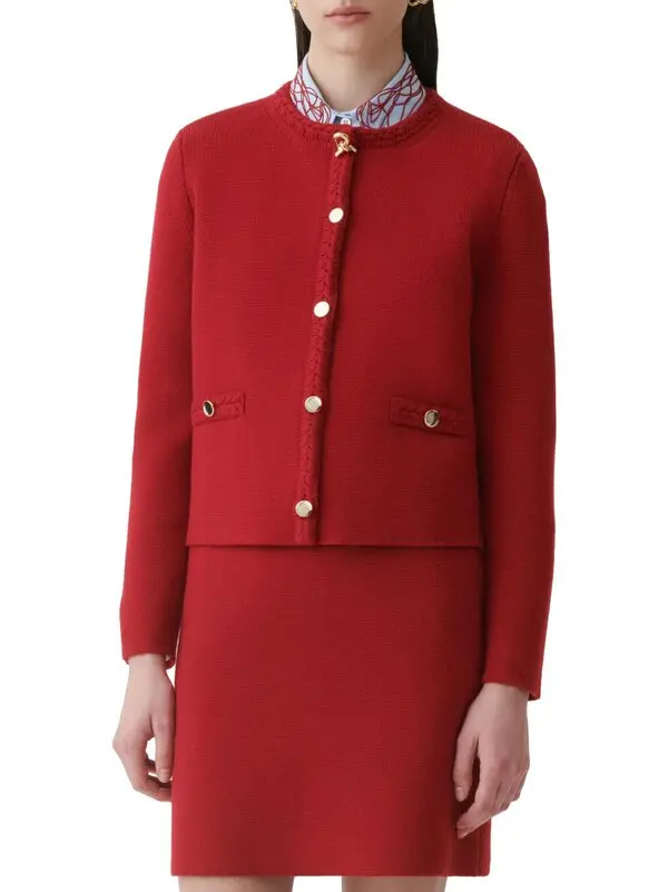 Fabiana Filippi Crew-neck Pure Virgin Wool Cropped Jacket With Metal Buttons - Red