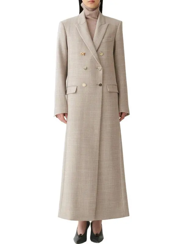 Fabiana Filippi Double-breasted Long Wool Coat With Peak Lapels - Coffee