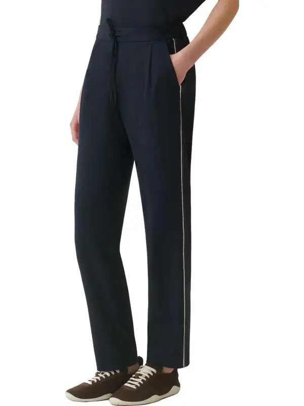 Fabiana Filippi High-waisted Straight Trousers With Drawstring And Jewel Detail - Blue
