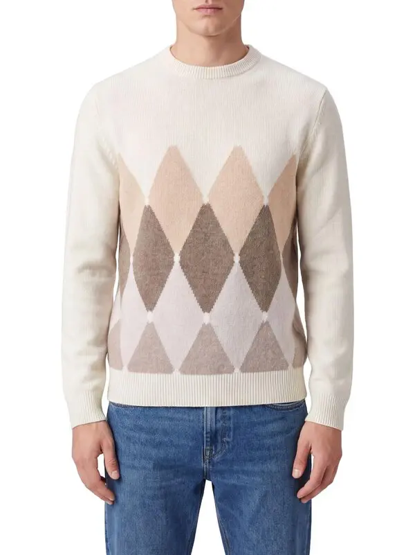 BALLANTYNE Diamond Pattern Pure Cashmere Crewneck Sweater - Multicolor