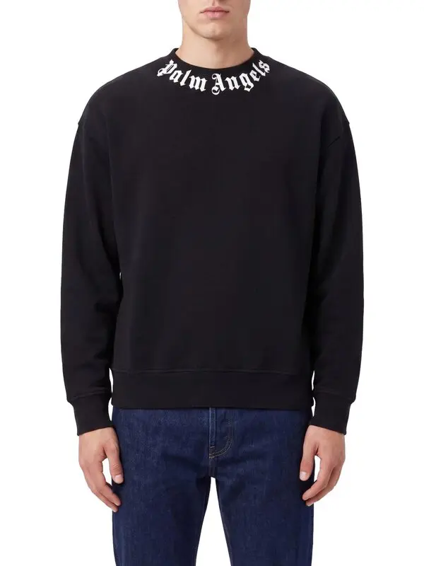 Palm Angels Logo Cotton Crewneck Sweatshirt With Dropped Shoulders - Black