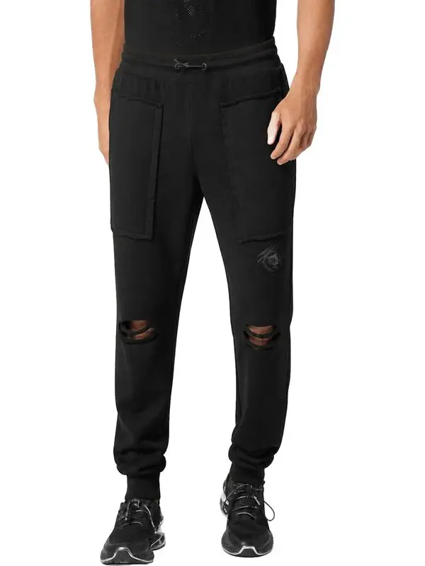 PLEIN SPORT Cotton Blend Jogging Pants With Drawstring Waist - Black