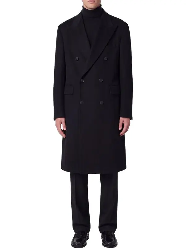 Tagliatore Double-breasted Long Coat In Pure Virgin Wool - Blue
