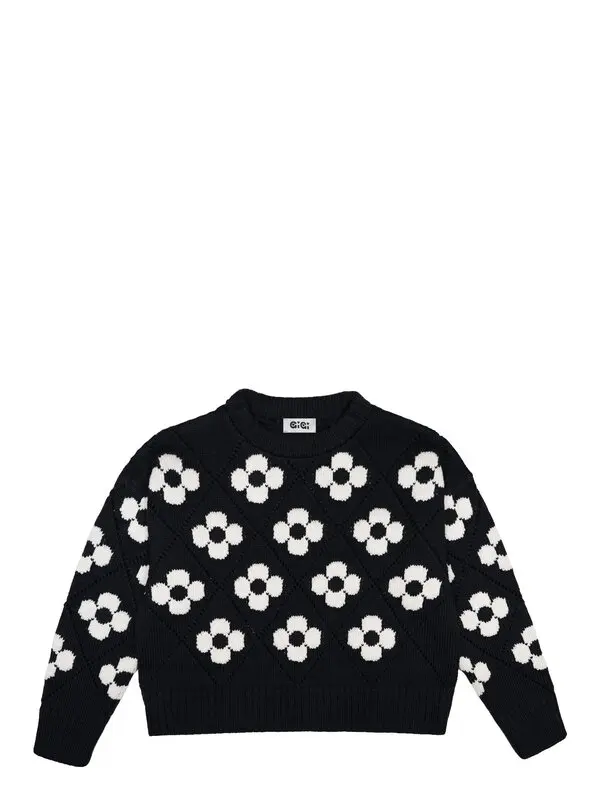 GIGI KNITWEAR Flower Power Sweater In & Ivory - Black
