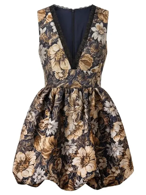 MANDARANO Bellagio Bubble Dress Floral Brocade - Black