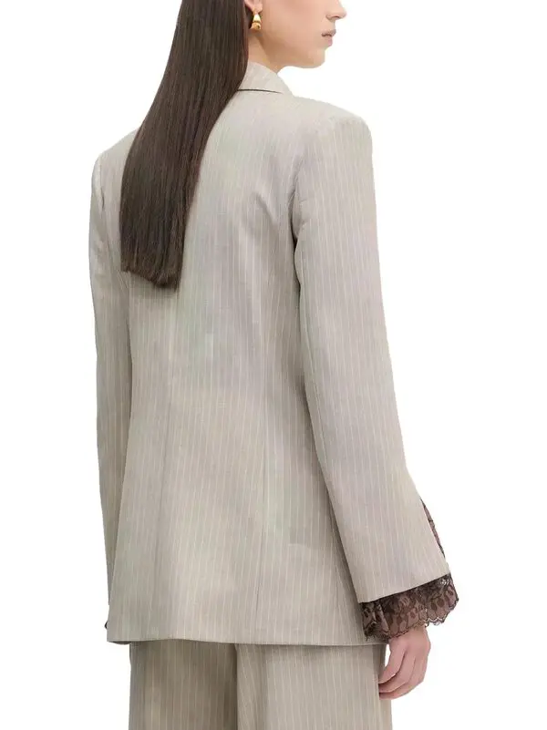 HAVEONE Lace-trim Double-breasted Blazer - Grey