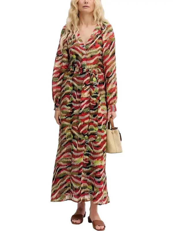 Lola Casademunt Abstract-print Belted Maxi Dress - Red