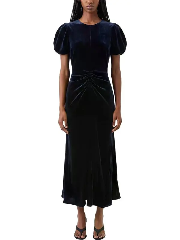 Victoria Beckham Midi Bela Gathered Puff-sleeve Dress - Blue