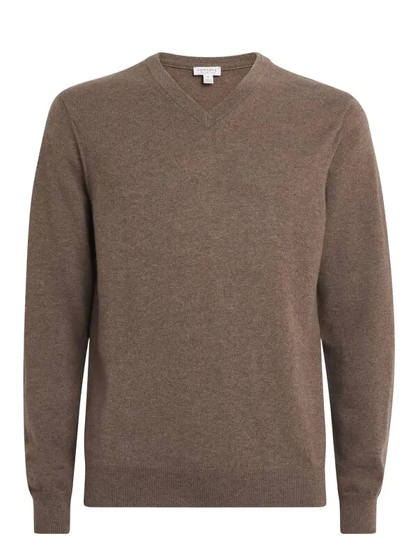 Sunspel Cashmere V-neck Sweater - Brown