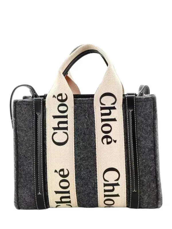 Chloé Woody Recycled Felt With Leather And Canvas Small Tote Bag - Grey