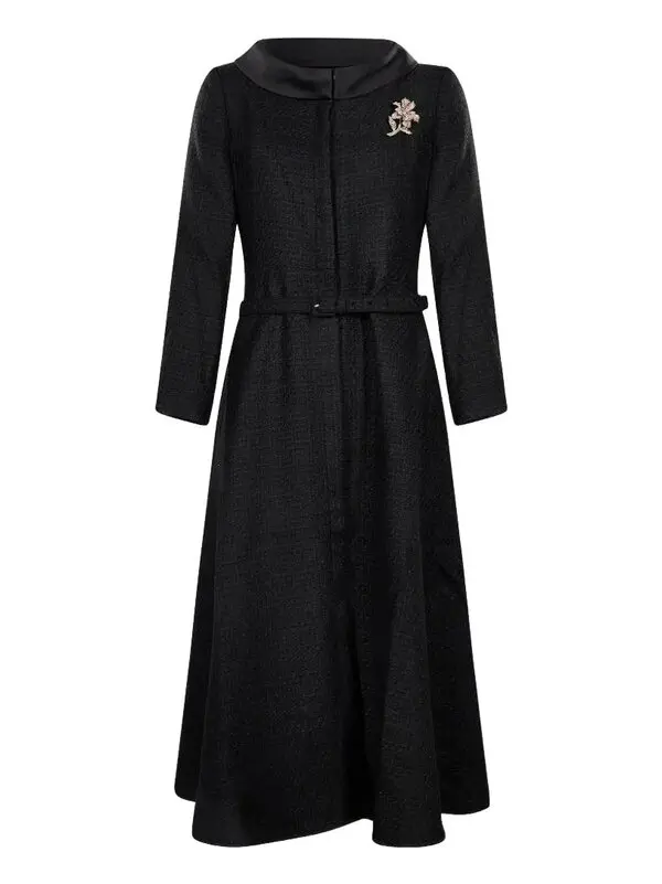 Roland Mouret Boucle Coat With Flower Brooch - Black