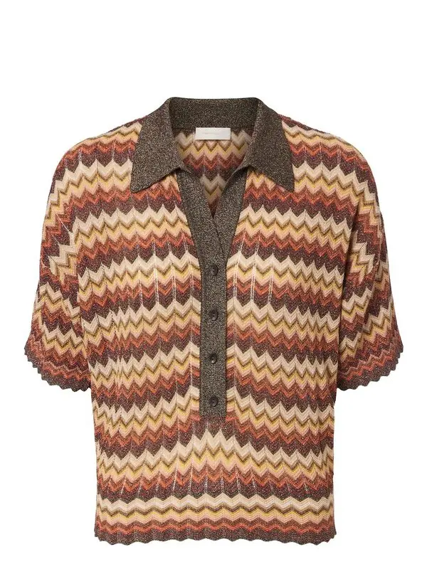 Faithfull The Brand Raya Chevron Lame Polo Sweater - Multicoloured