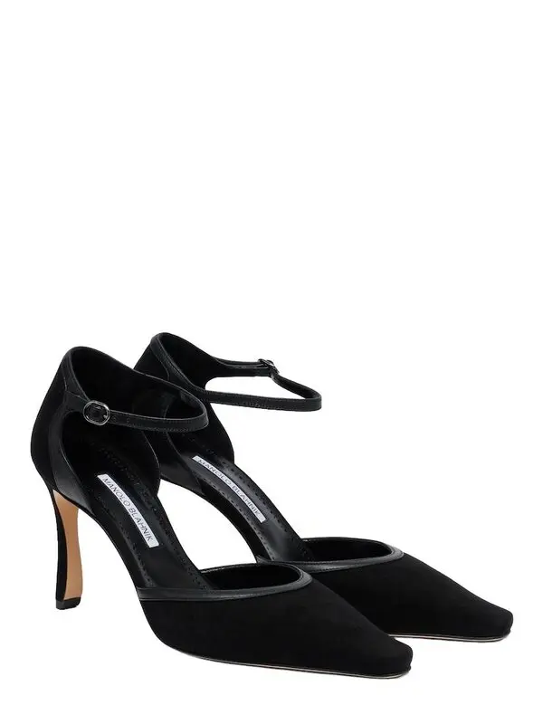 Manolo Blahnik Armelia Leather-trimmed Suede Pumps - Black