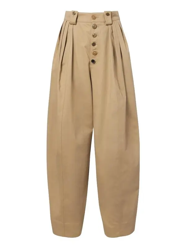 Chloé Embellished Pleated Cotton Barrel-leg Pants - Beige