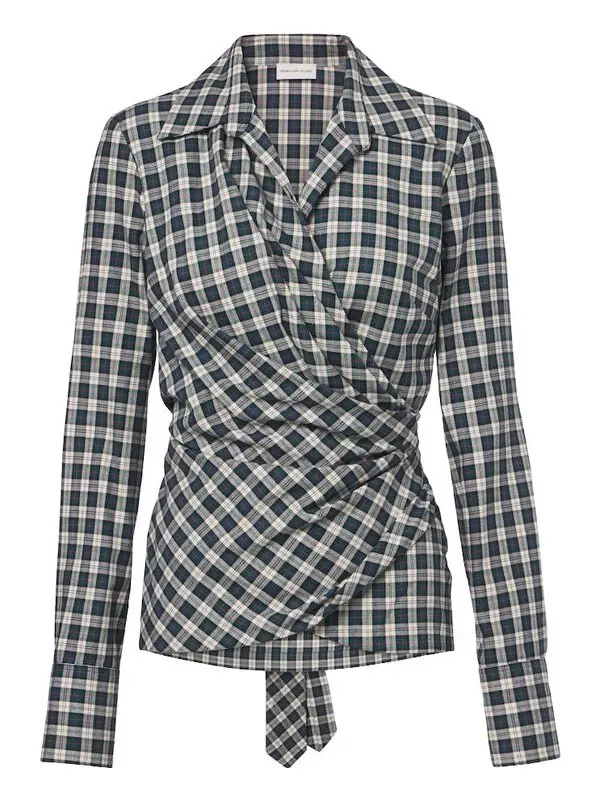 Dries Van Noten Draped Plaid Cotton Flannel Shirt - Green