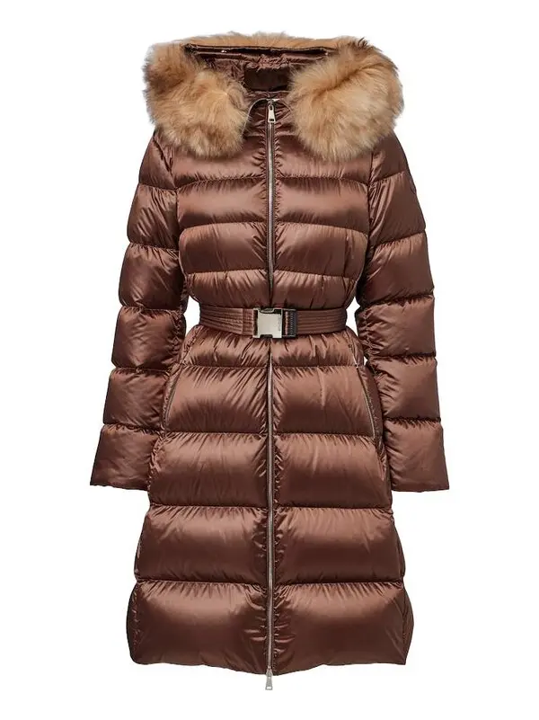 Moncler Shearling-trimmed Down Coat - Brown