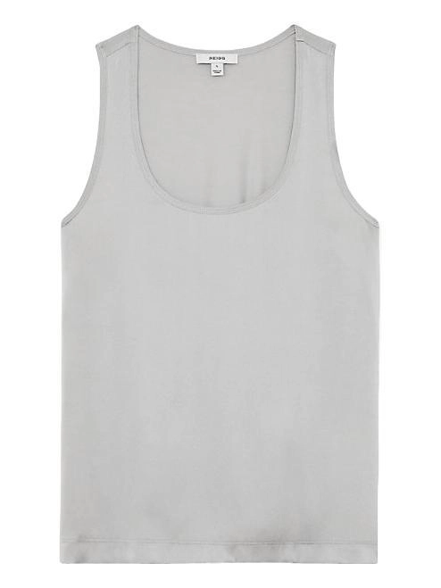 REISS Ruby Scoop-neck Satin Vest Top - Grey