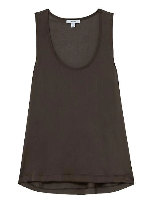 REISS Ruby Scoop-neck Satin Vest Top - Mocha Brown