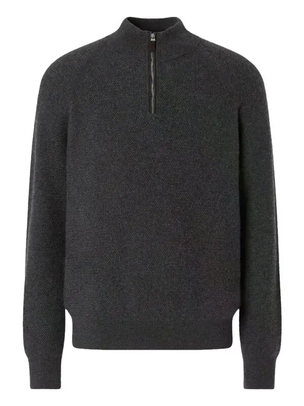 Zegna Dark Mélange Oasi Cashmere Zip Mock Sweater - Grey