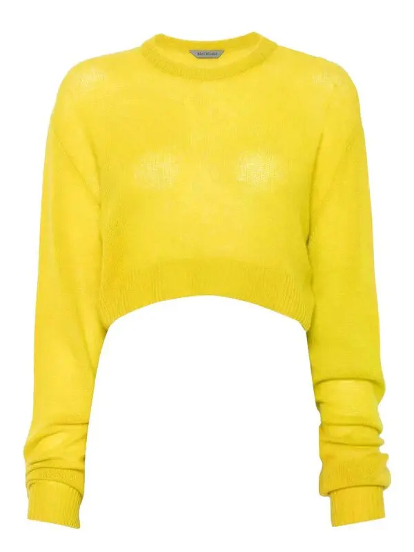 Balenciaga Crew-neck Cropped Sweater - Yellow