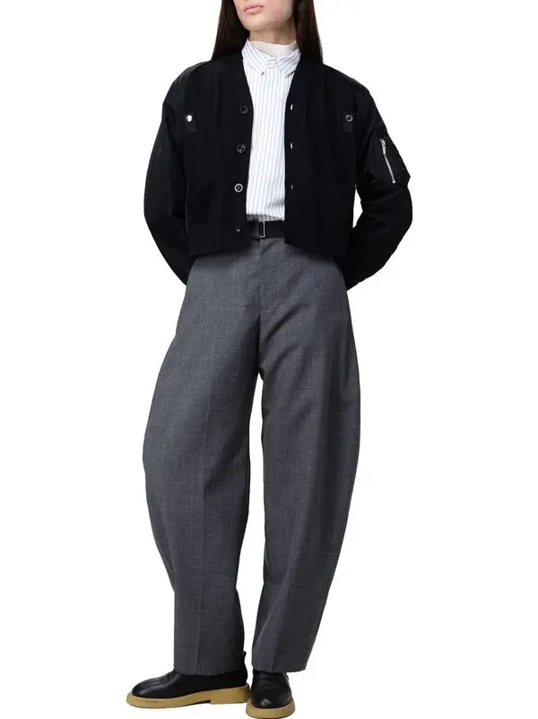 Sacai High-waisted Wide-leg Tailored Wool-blend Trousers - Grey