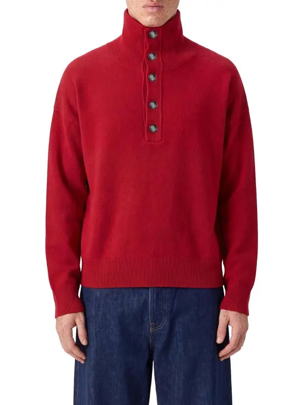 AMI Paris High Neck Wool Sweater With 4-button Placket - Ruby
