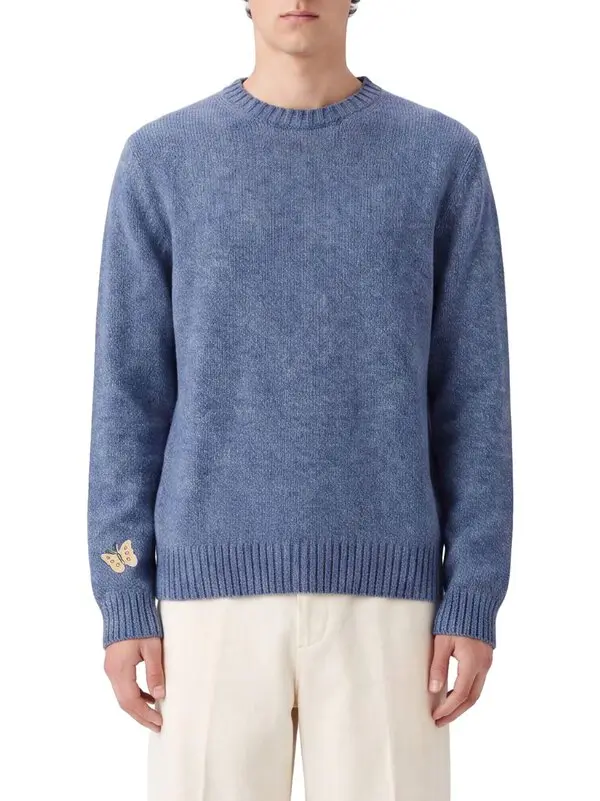 Valentino Garavani Crewneck Sweater In Pure Virgin Wool With Ribbed Trims - Blue