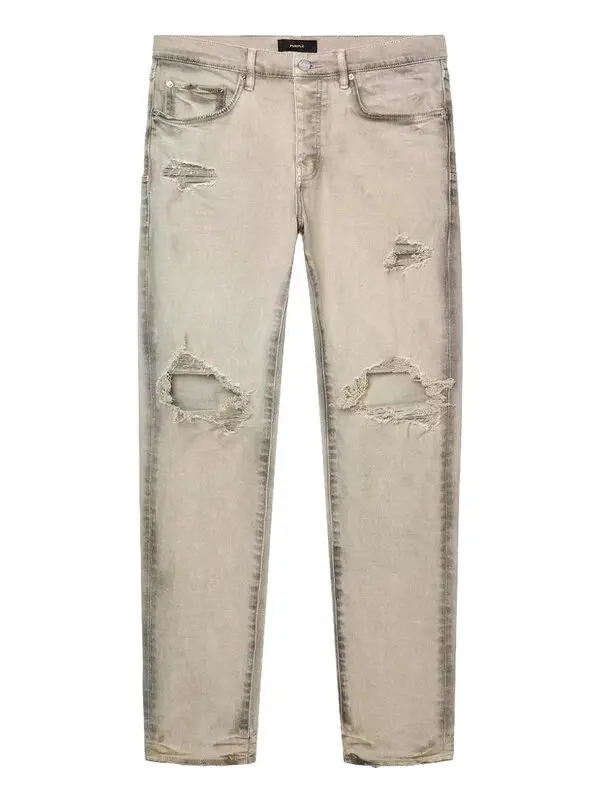 PURPLE BRAND Belt-loop Distressed-effect Jeans - Neutrals